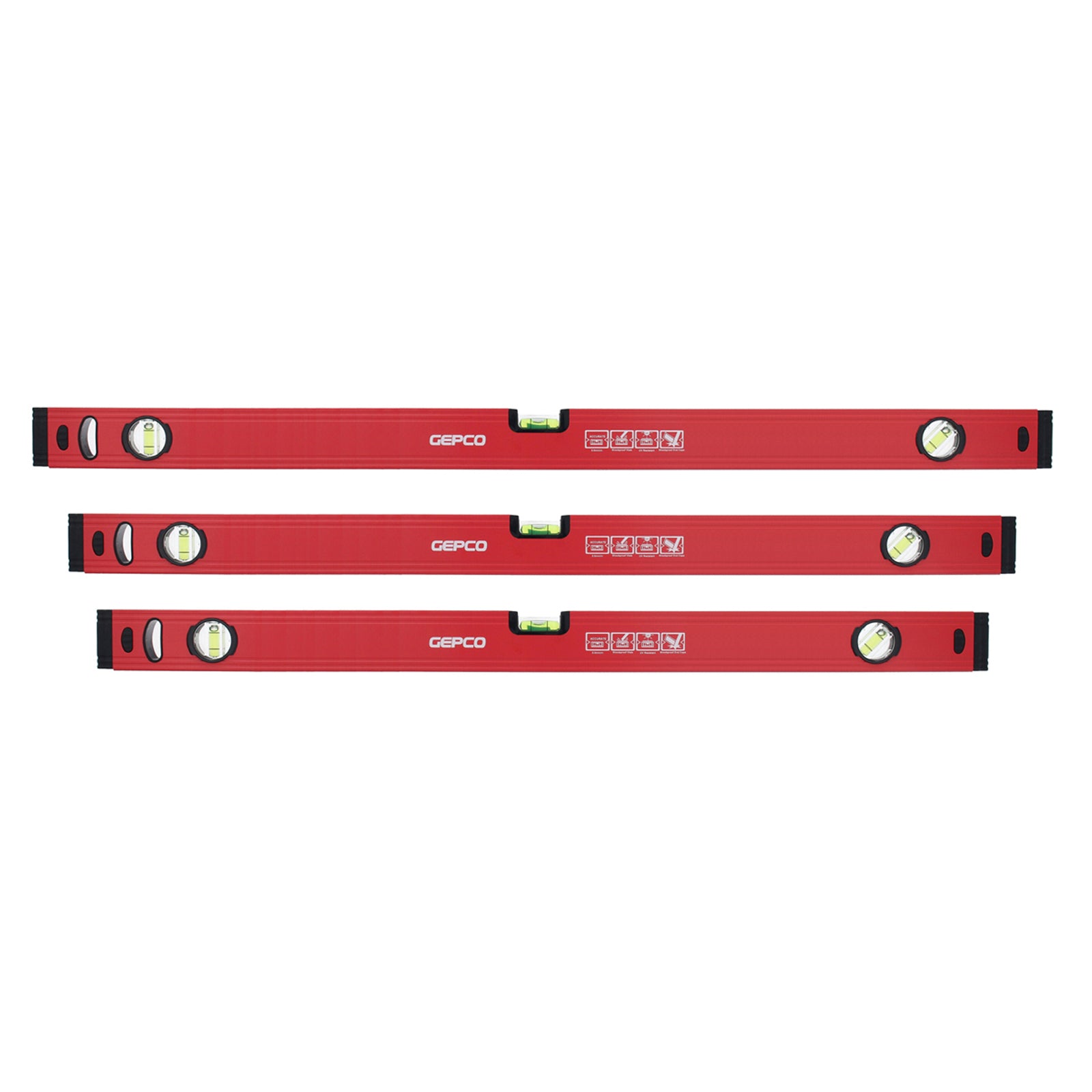 3 Piece Spirit Level Set - 80cm, 90cm, 100cm - Aluminum | Hochwer ...